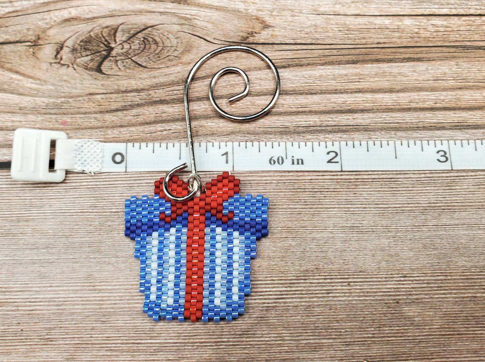 Beaded Brick Stitch Blue and Red Striped Present Ornament, Christmas ...