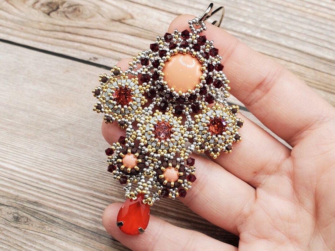Moondrops Beaded Ornament in Silver, Red, and Pink, Unique Ornate ...