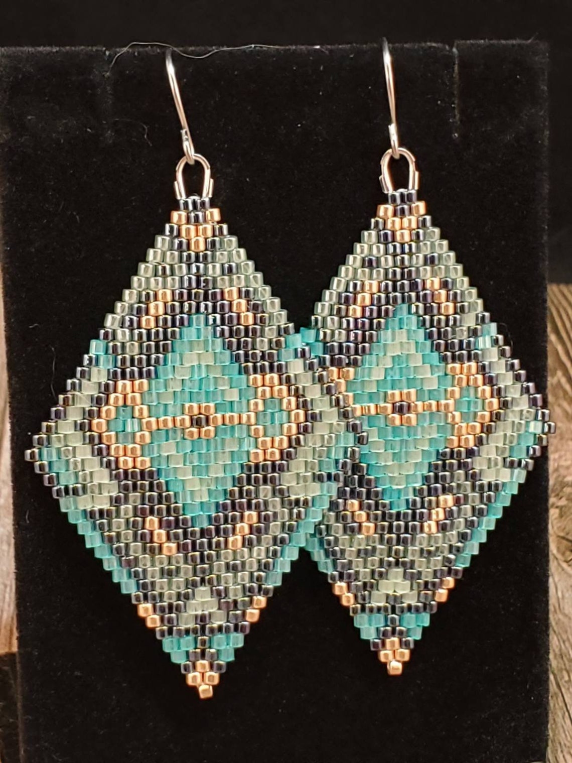 Brick Stitch Beaded Diamond Shaped Earrings Three Pattern - Etsy