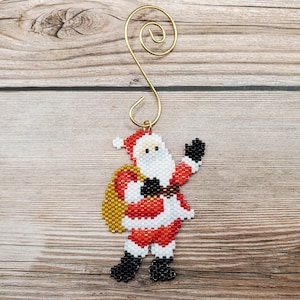 Waving Santa Brick Stitch Ornament, Red and White, Cute Christmas Gift ...