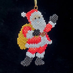 Waving Santa Brick Stitch Ornament, Red and White, Cute Christmas Gift ...