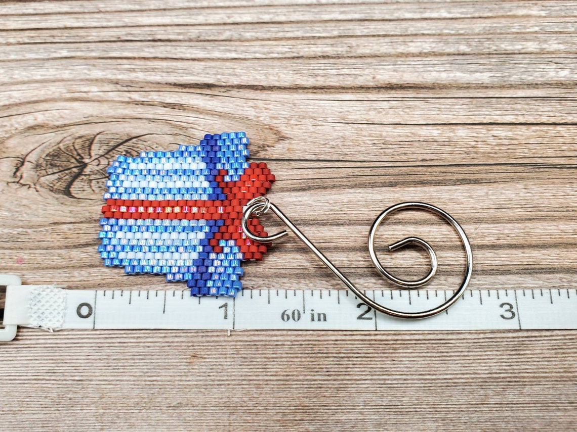 Beaded Brick Stitch Blue and Red Striped Present Ornament, Christmas ...