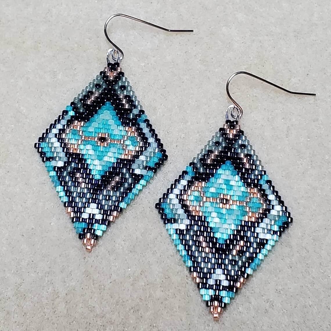 Brick Stitch Beaded Diamond Shaped Earrings Three Pattern - Etsy