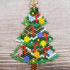 Christmas Tree Brick Stitch Ornament, Green With Colorful Decorations ...
