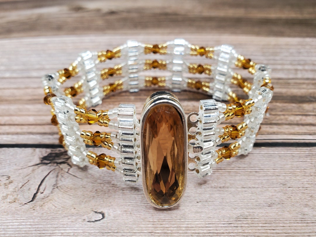 Corinth Bracelet, Sparkly Silver and Topaz Colors, Oval Box Clasp ...