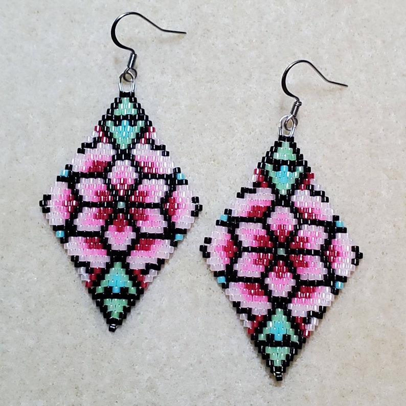 Brick Stitch Beaded Diamond Shaped Earrings, Three Pattern Options ...