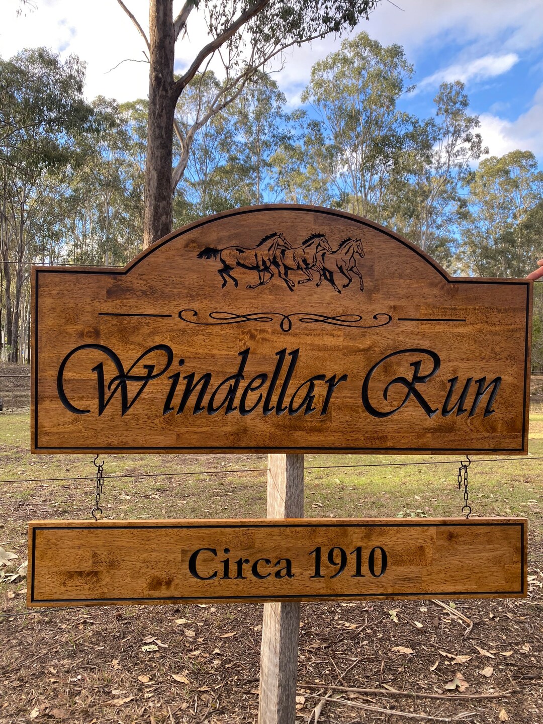 Double Hanging Property Sign 80/100cm hand Crafted Engraved Carved ...