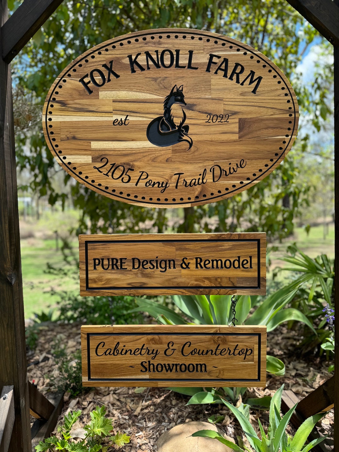 Oval Triple Hanging Property Sign, Custom Sign, Business Sign, Wooden ...