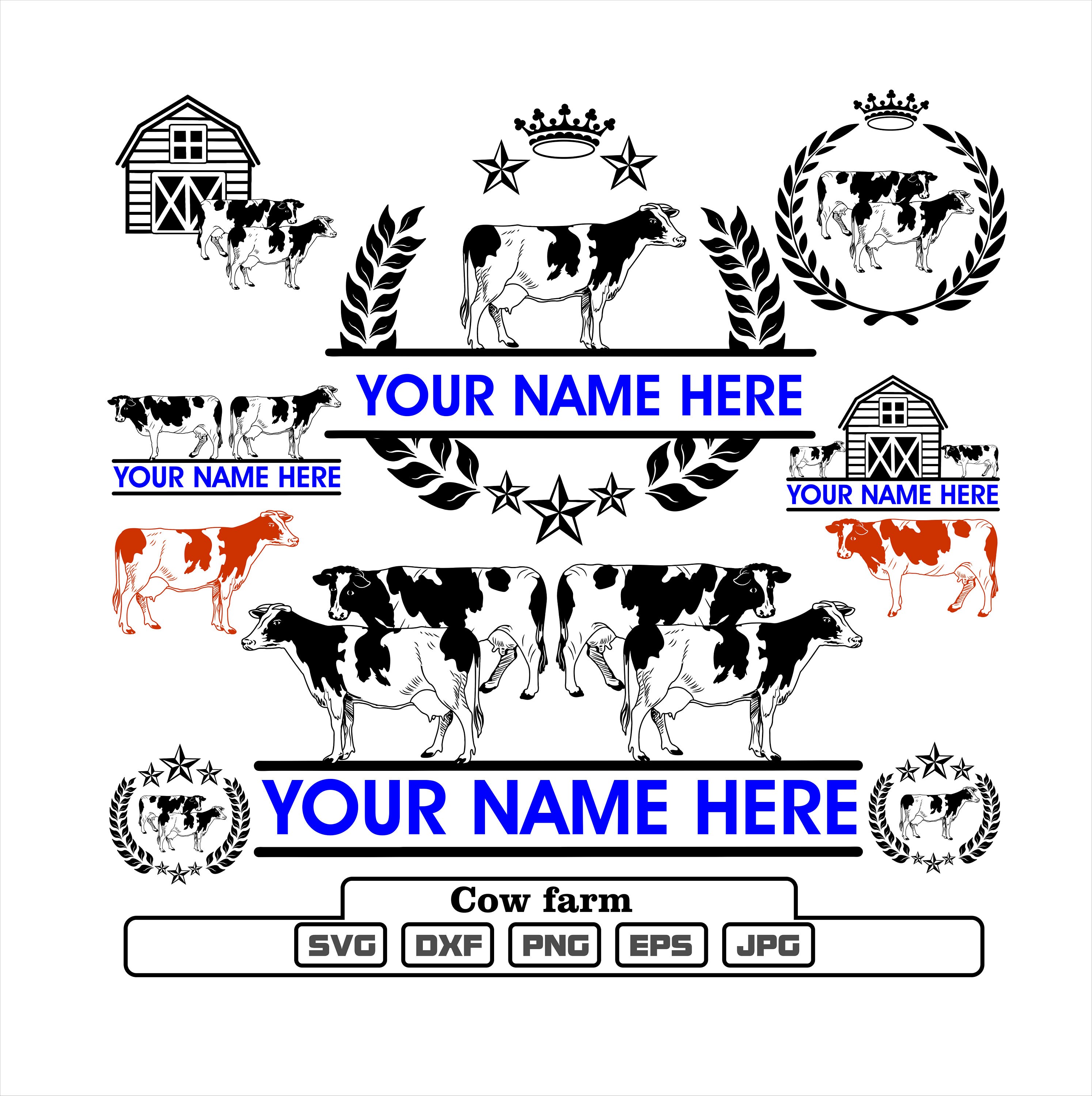 Cow Farm Clip Art Dxf Svg Png Eps Jpg for Cutting,shirt Design ...