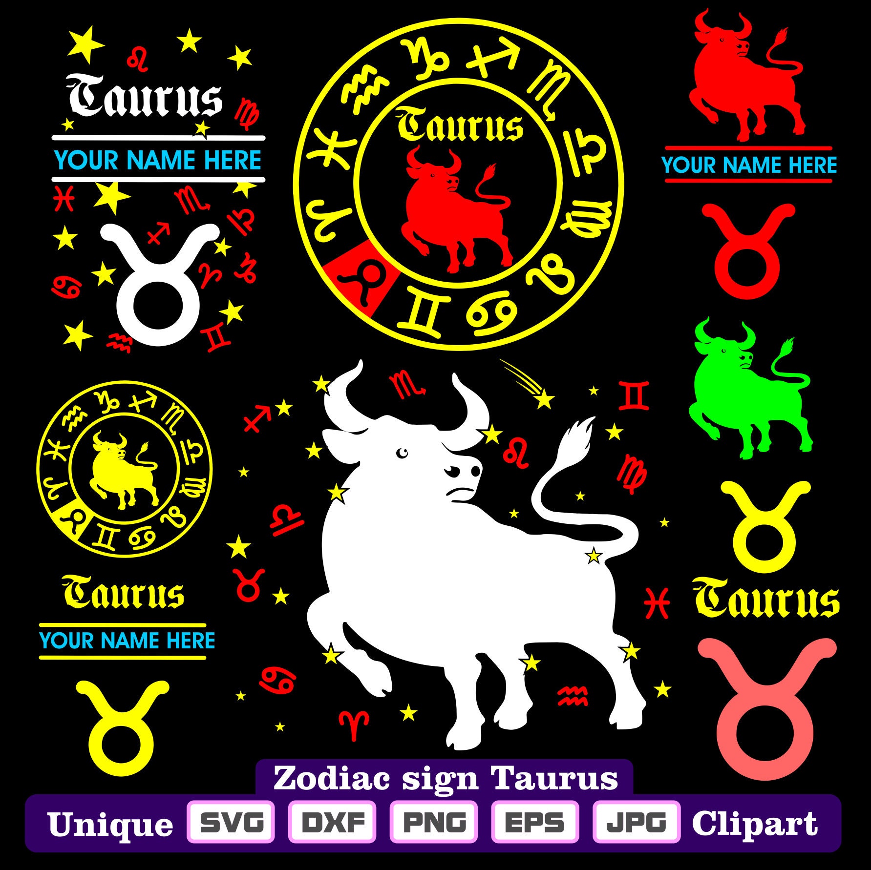 Zodiac Sign Taurus Clip Art Dxf Svg, Png,eps, Jpg, for Shirt Design ...
