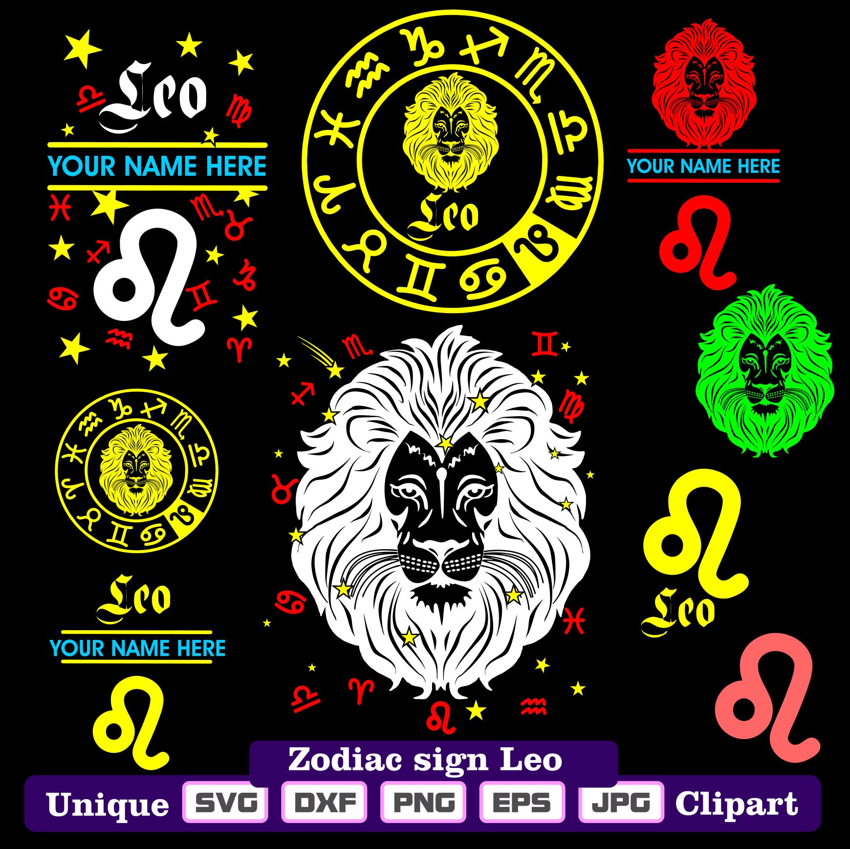 Zodiac Sign Lion Leo Clip Art Dxf Svg, Png,eps, Jpg, for Shirt Design ...