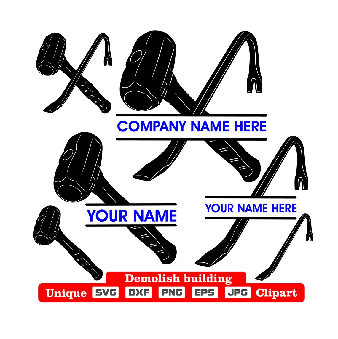 Demolition Hammer and Crowbar Clip Art Dxf Svg Png Eps Jpg for Cutting ...