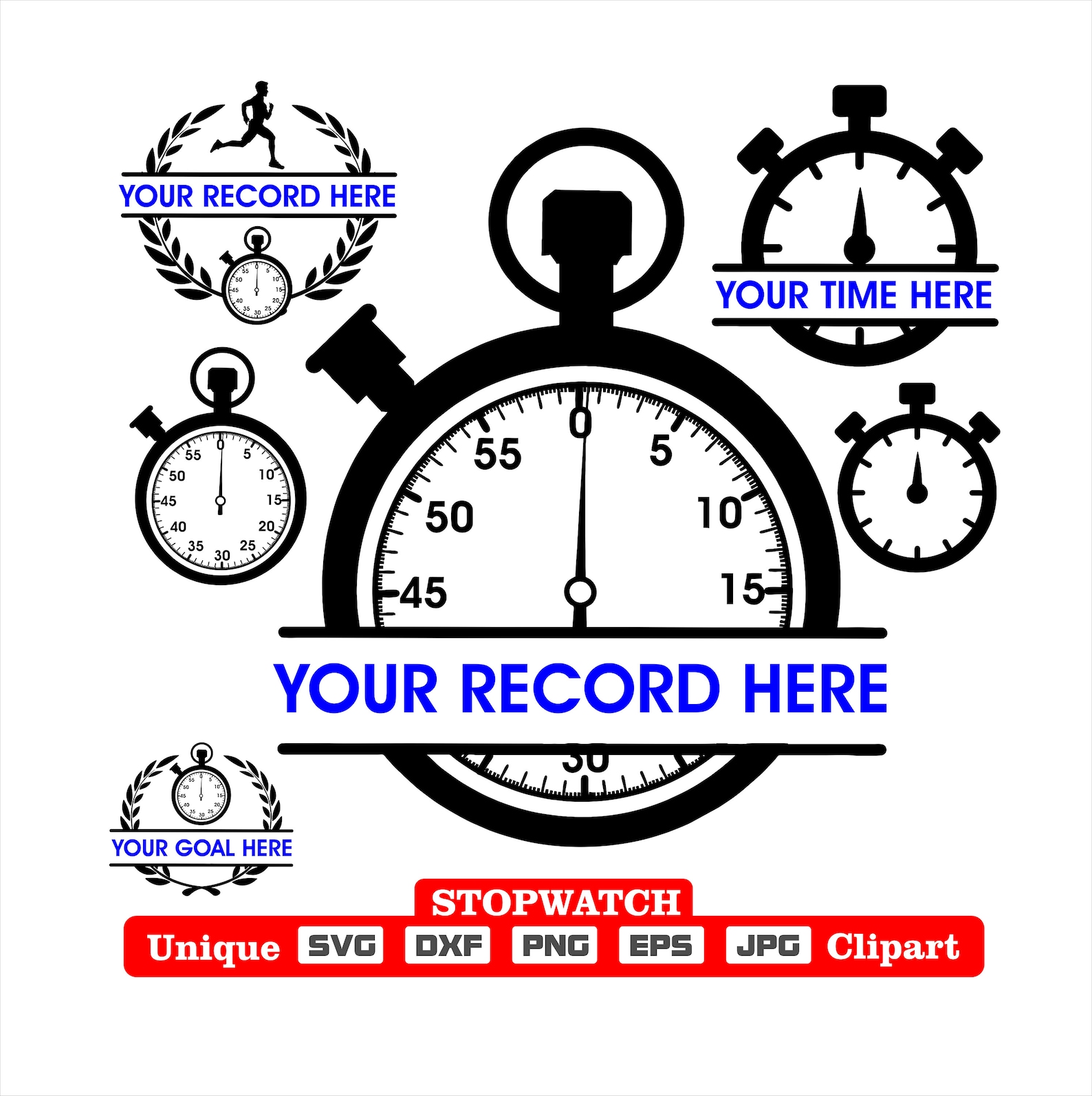 Stopwatch Timer Clip Art Dxf Svg Png Eps Jpg for Cutting,shirt Design ...