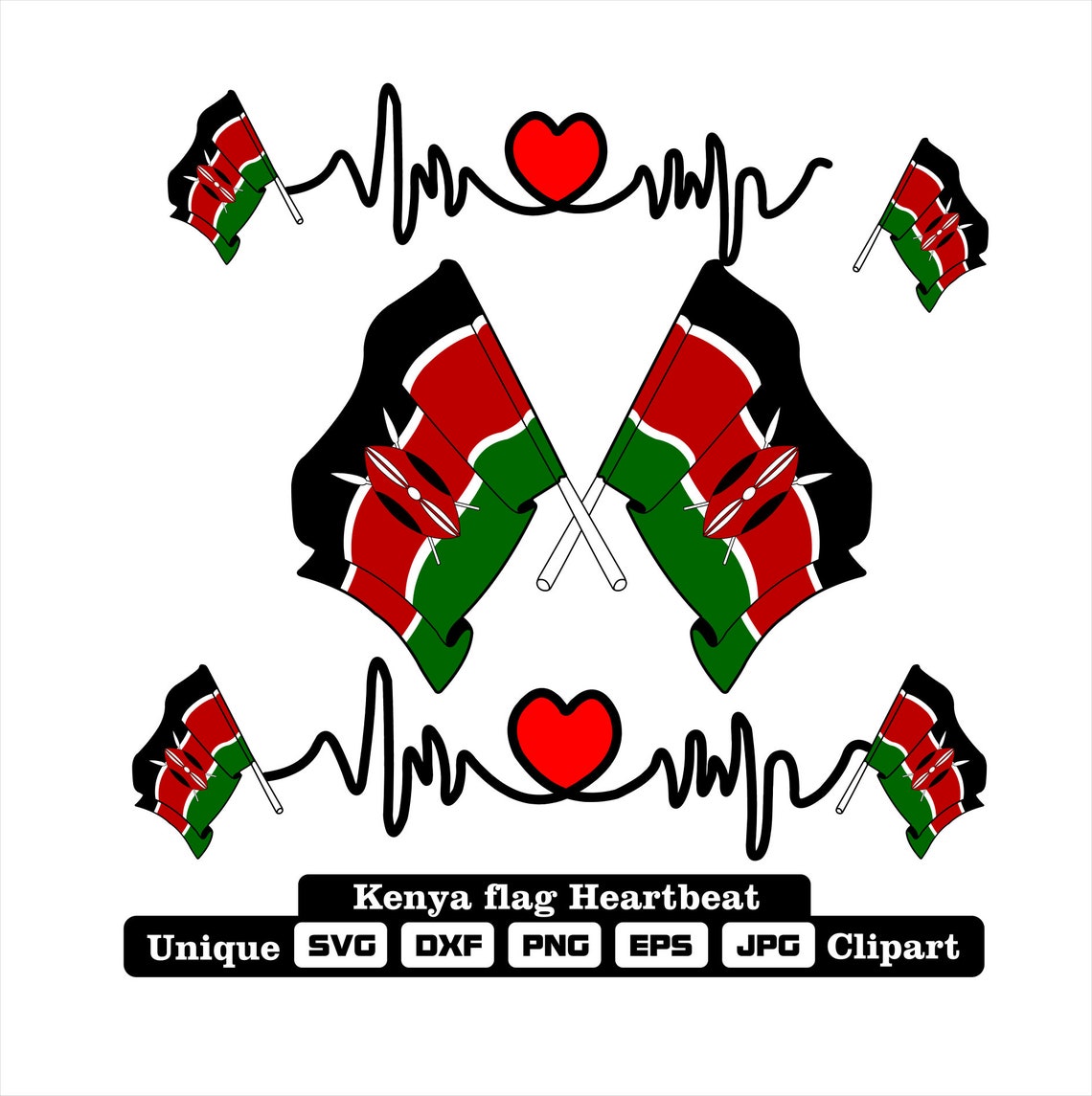 Flag and Cardio of Kenya in Dxf, Svg, Png, Eps and Jpg Files Unique ...