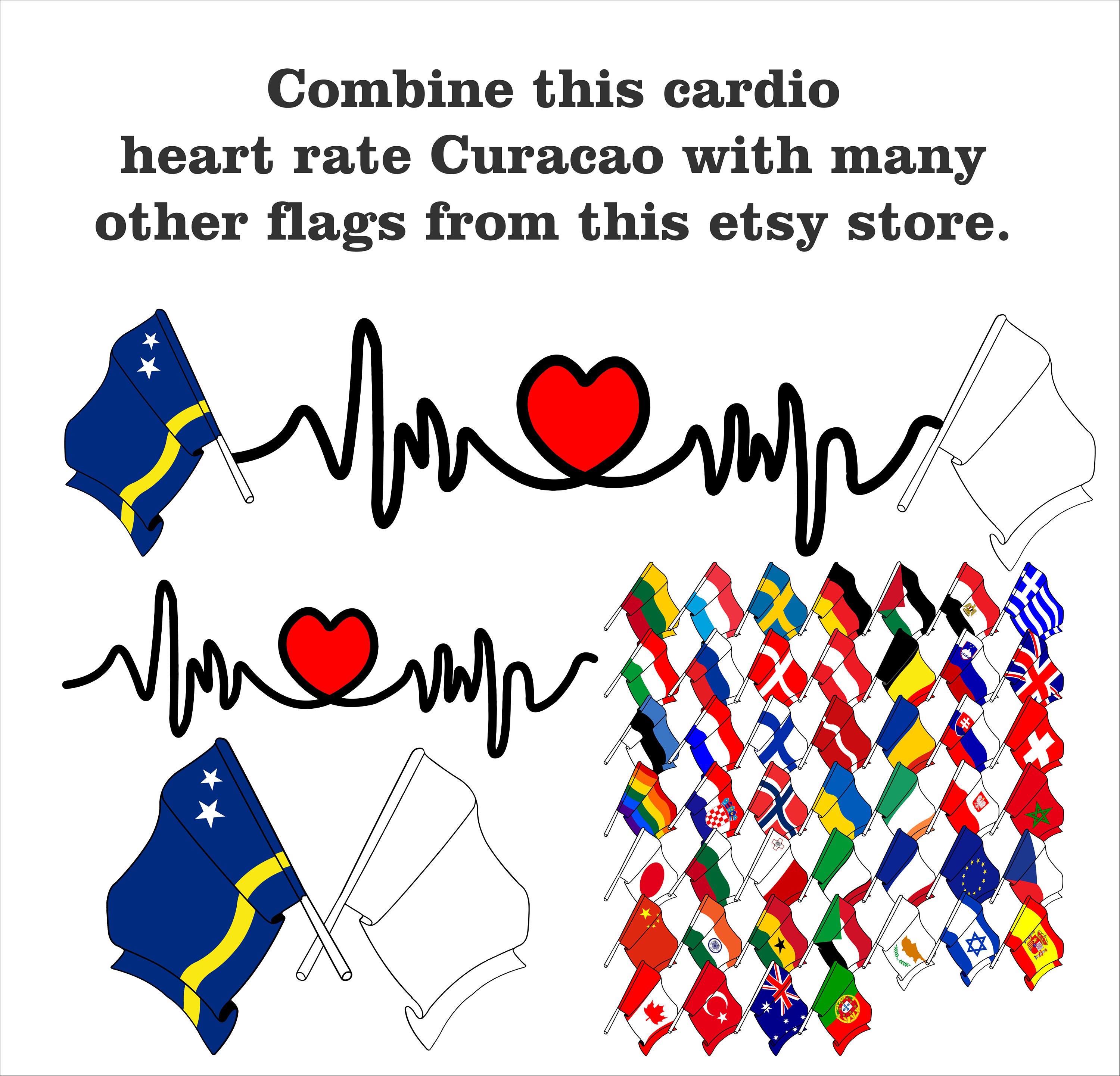 Flag and Cardio of Curacao in Dxf, Svg, Png, Eps and Jpg Files Unique ...