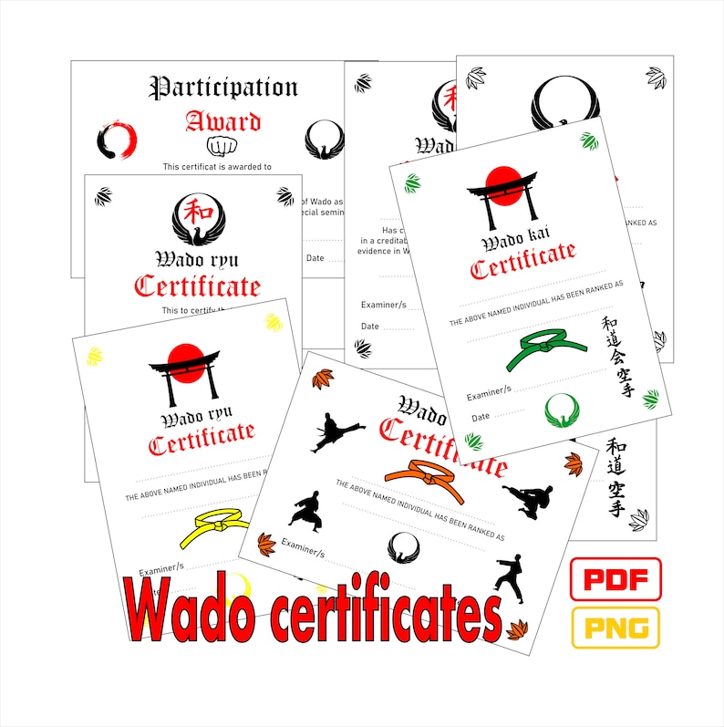 Wado Karate Certificates and Awards Templates in PDF and PNG. Reward ...