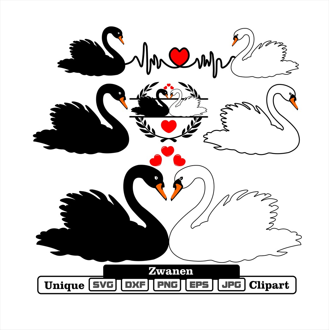 Unique Swans Artwork as Dxf-svg-png-eps-jpg Illustrations for Engraving, Laser Cutting, Clothing ...