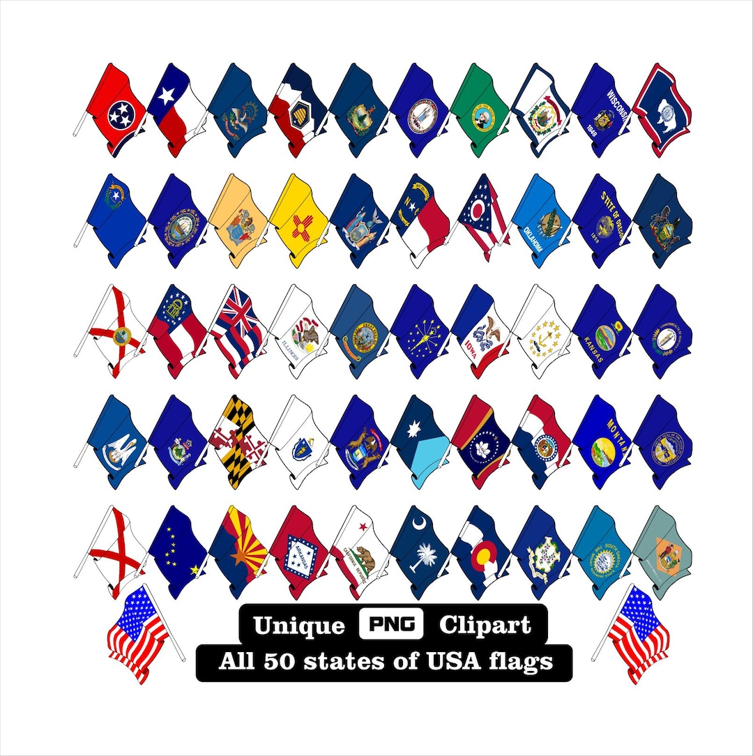 All USA 50 State Flags + American Flag. Excellent Quality PNG Files for ...