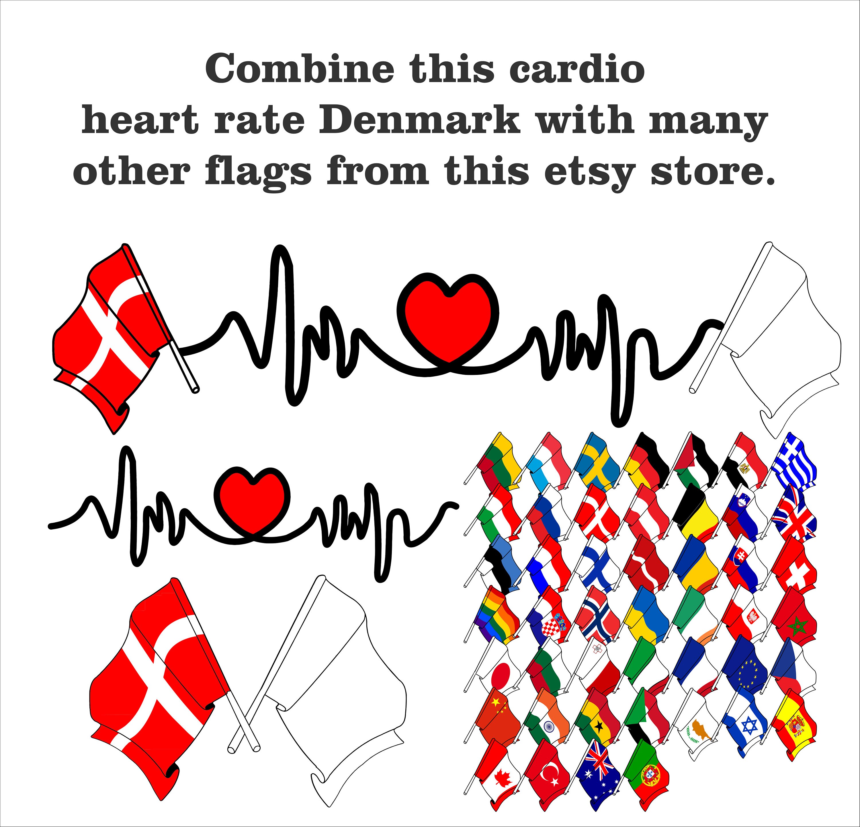 Flag and Cardio of Denmark in Dxf Svg Png Eps and Jpg Files - Etsy