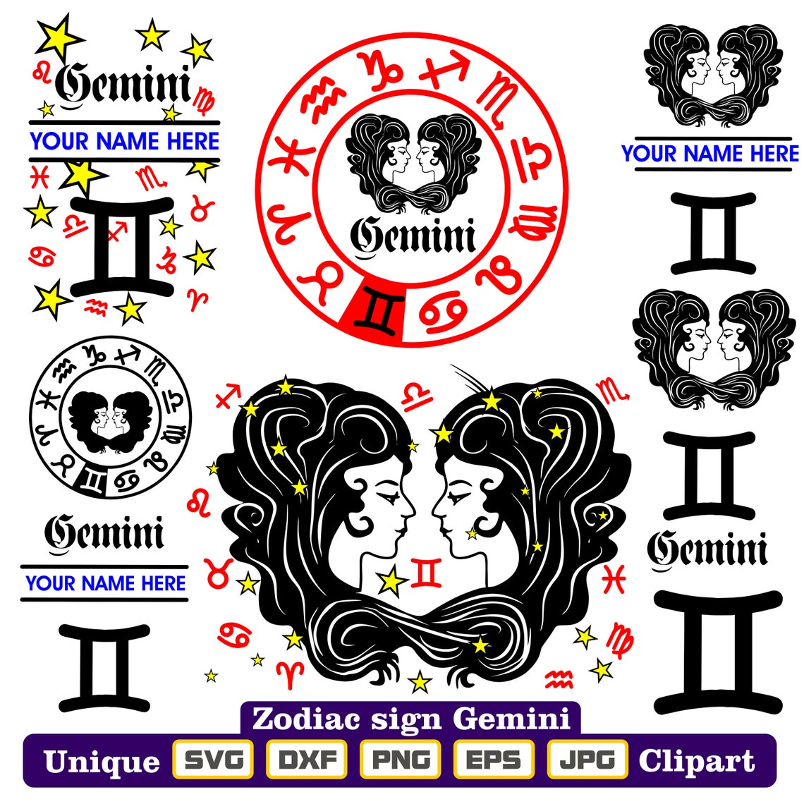 Zodiac Twin Sign Gemini Clip Art Dxf Svg, Png,eps, Jpg, for Shirt ...
