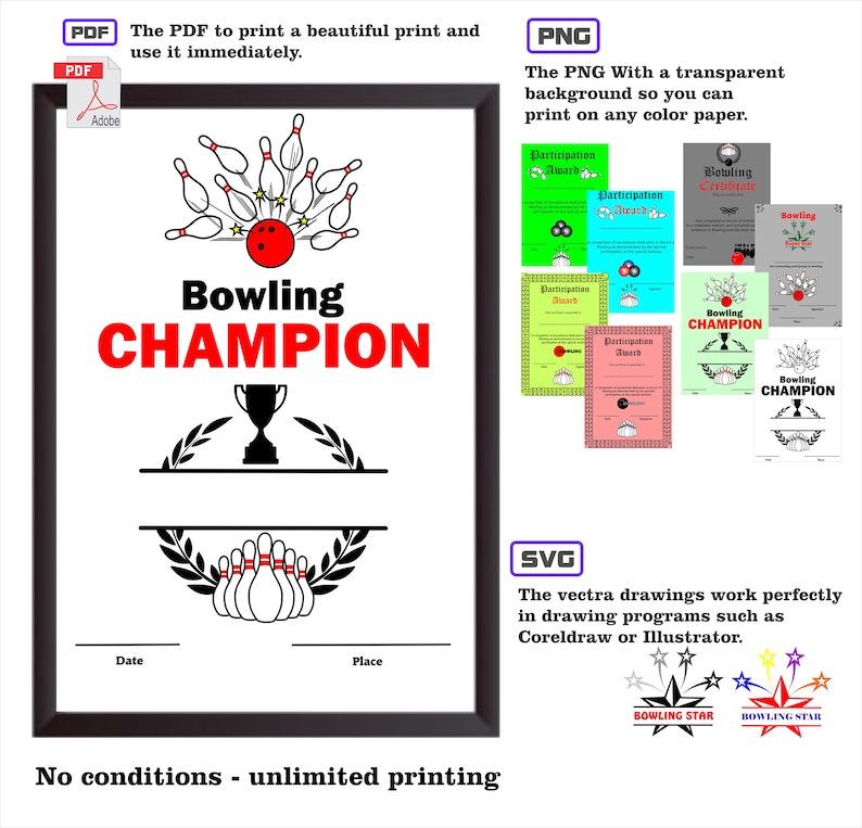 Unique Bowling Certificates as Pdf-dxf-svg-png Files for Direct ...