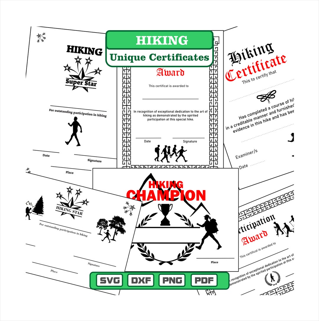 Unique Hiking Certificates as Pdf-dxf-svg-png Files for Direct Printing ...