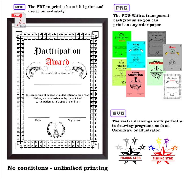 Unique Fishing Certificates as Pdf-dxf-svg-png Files for Direct ...
