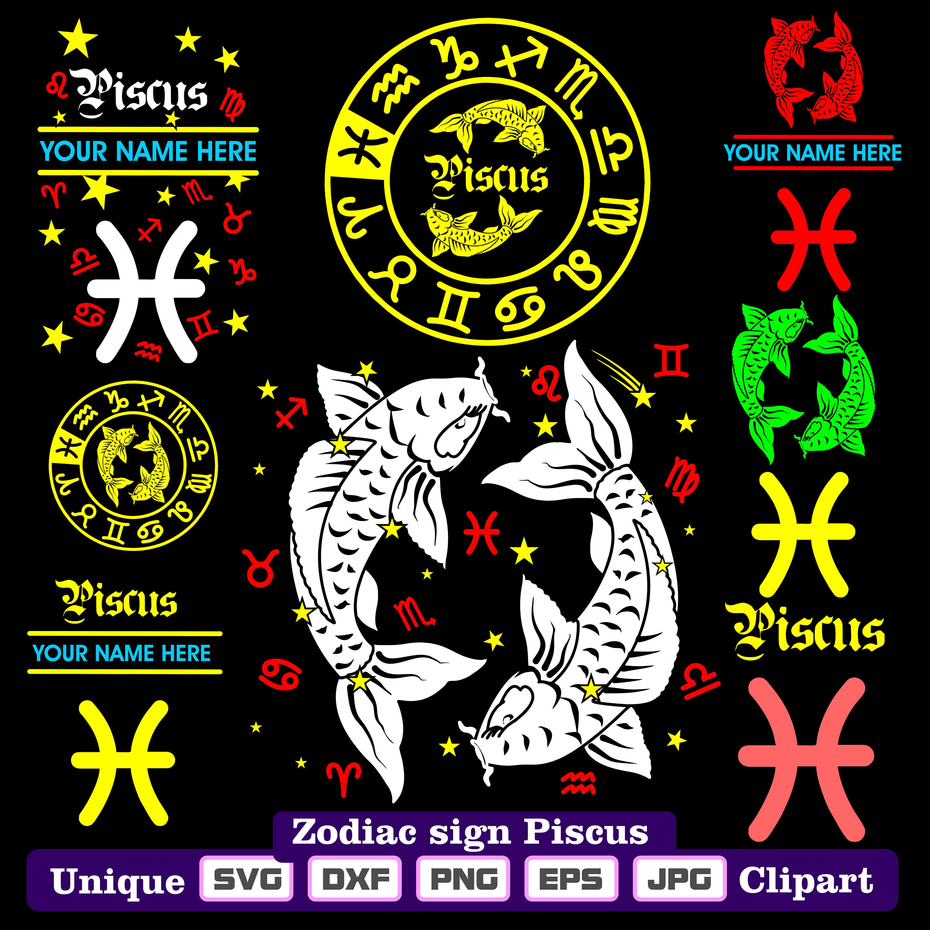 Zodiac Fish Sign Piscus Clip Art Dxf Svg, Png,eps, Jpg, for Shirt ...