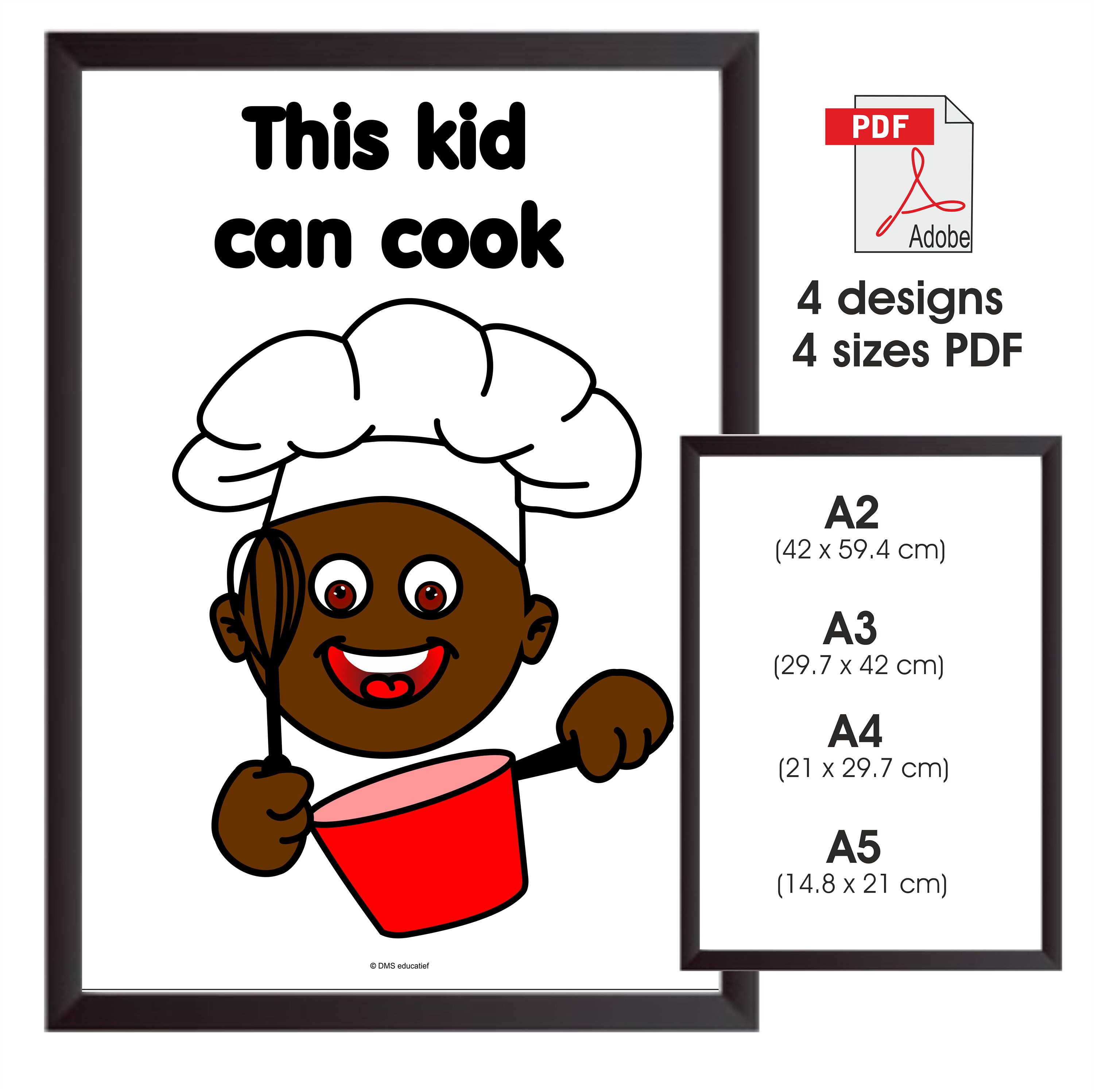 Clipart 'This kid can cook' poster card colouring | Etsy