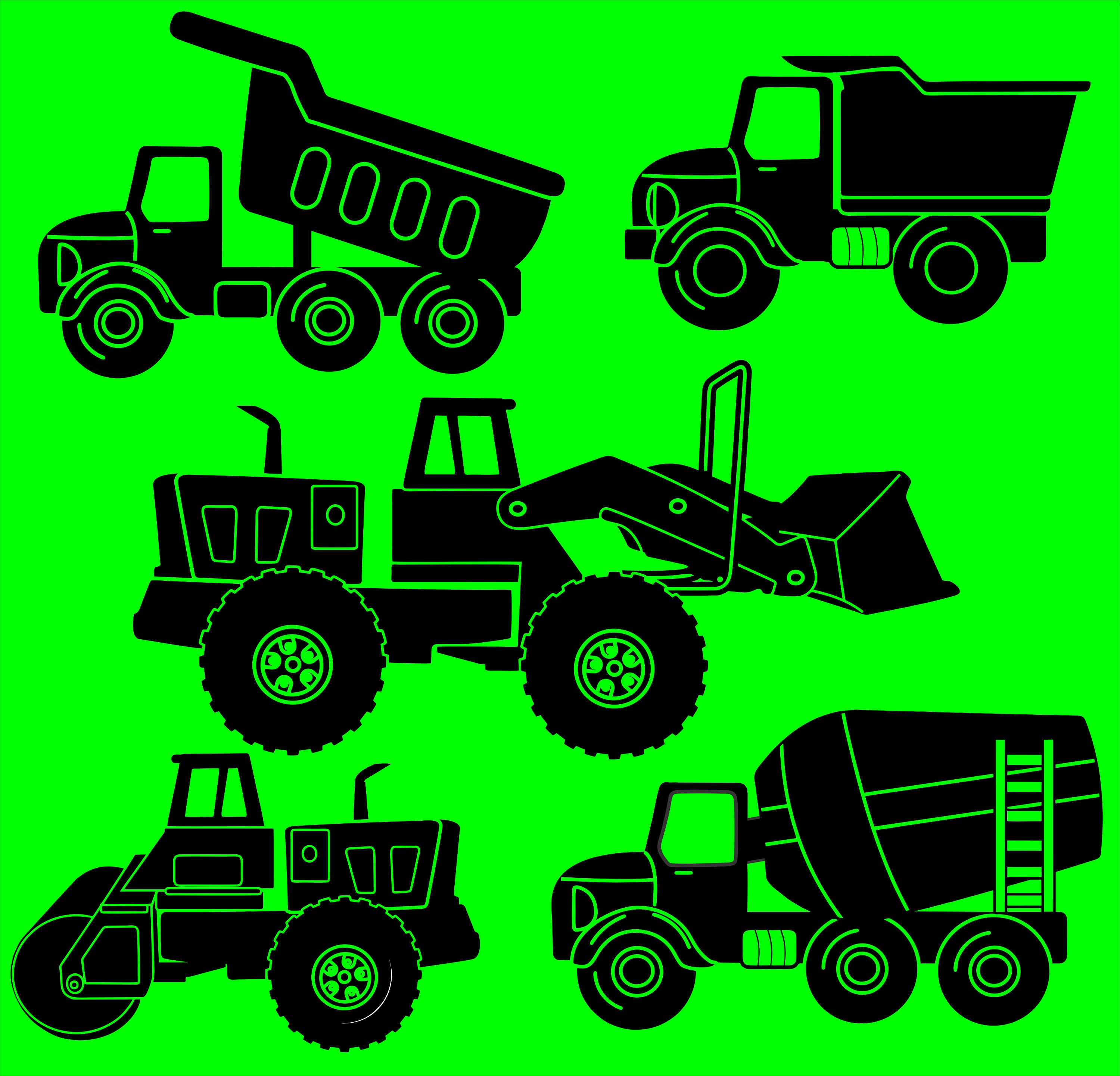 Construction and Road Vehicles Clip Art Dxf Svg Png Eps Jpg for Cutting ...