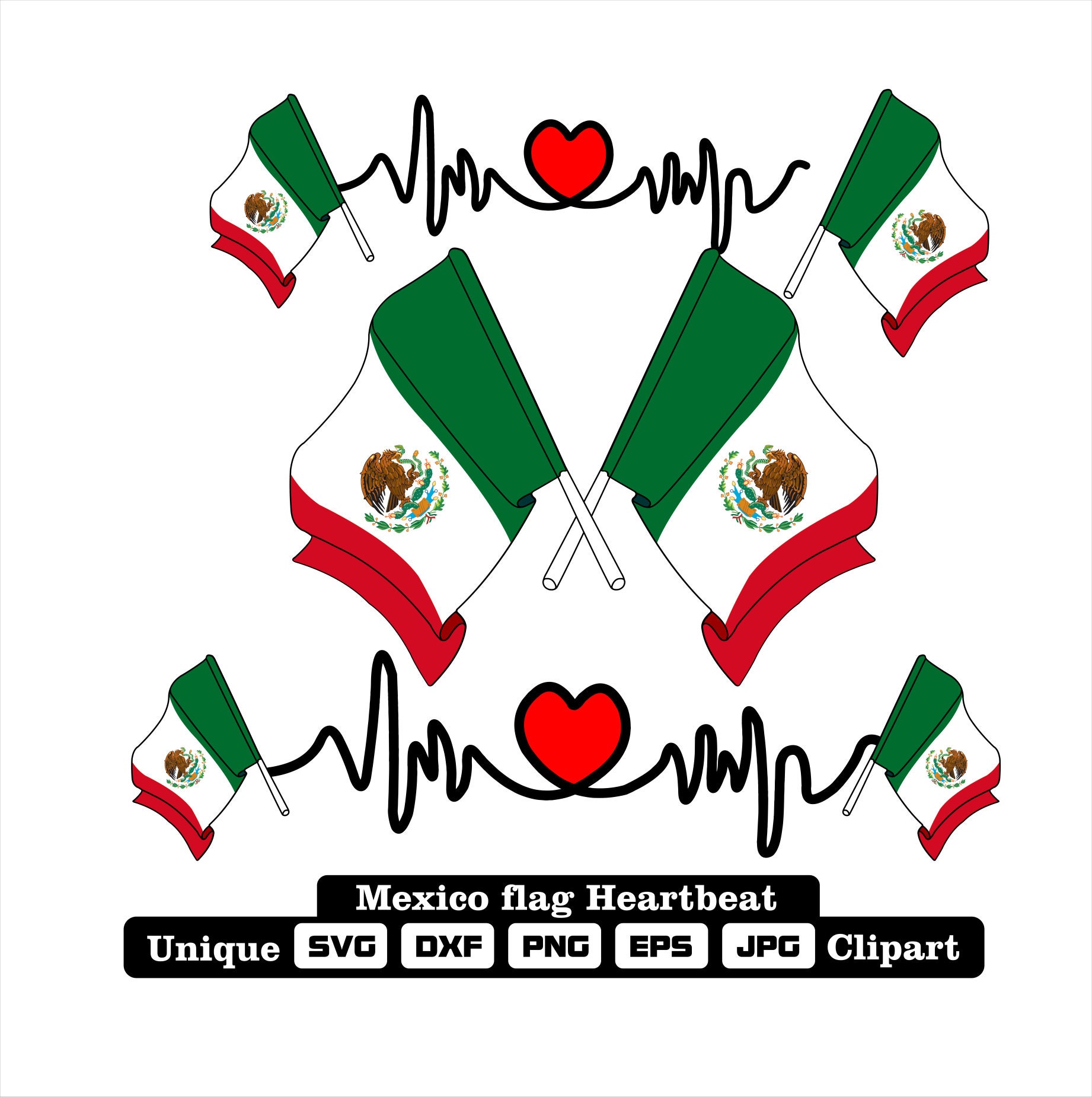 Flag and Cardio of Mexico in Dxf, Svg, Png, Eps and Jpg Files Unique ...