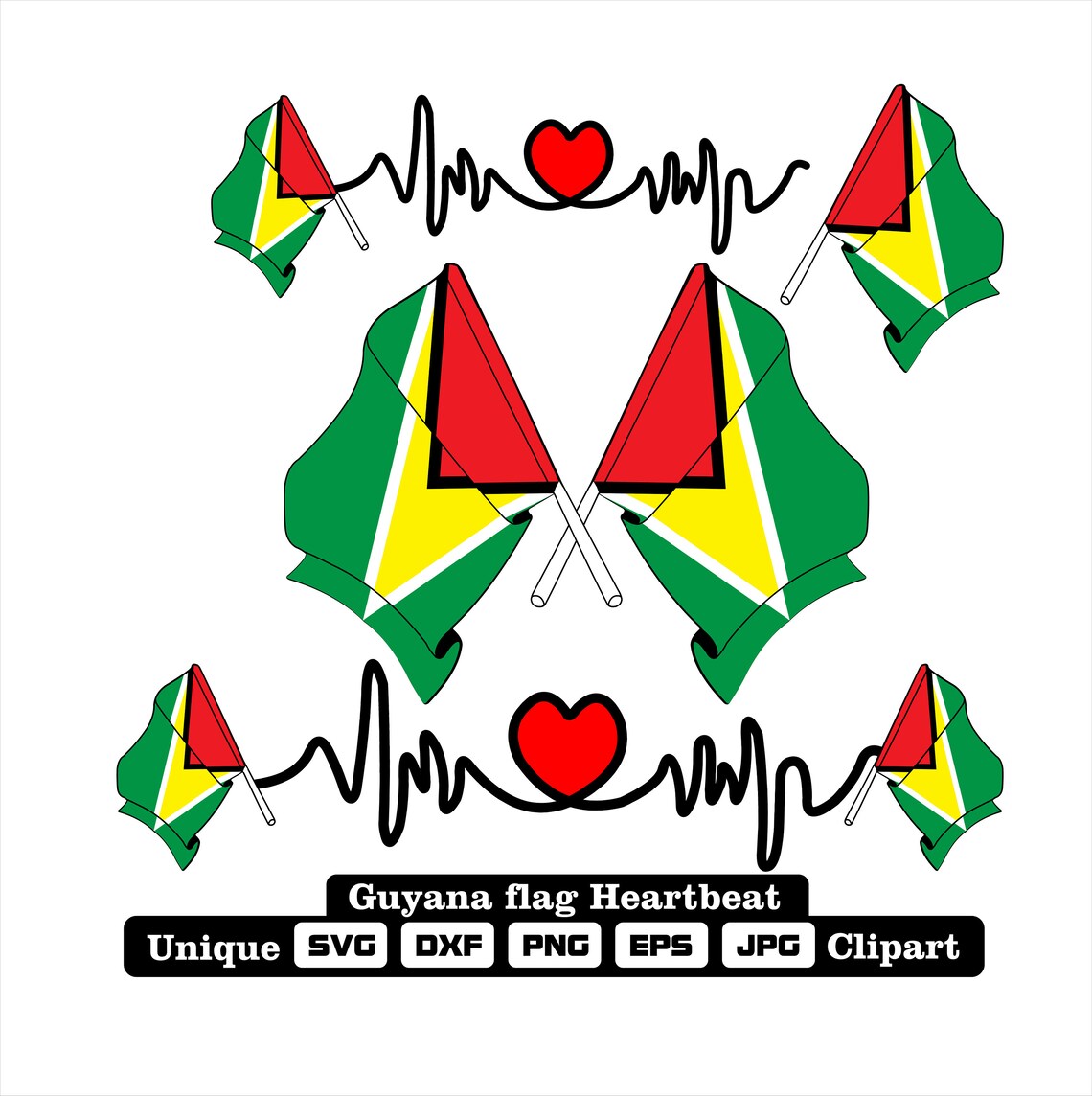 Flag and Cardio of Guyana in Dxf, Svg, Png, Eps and Jpg Files Unique ...