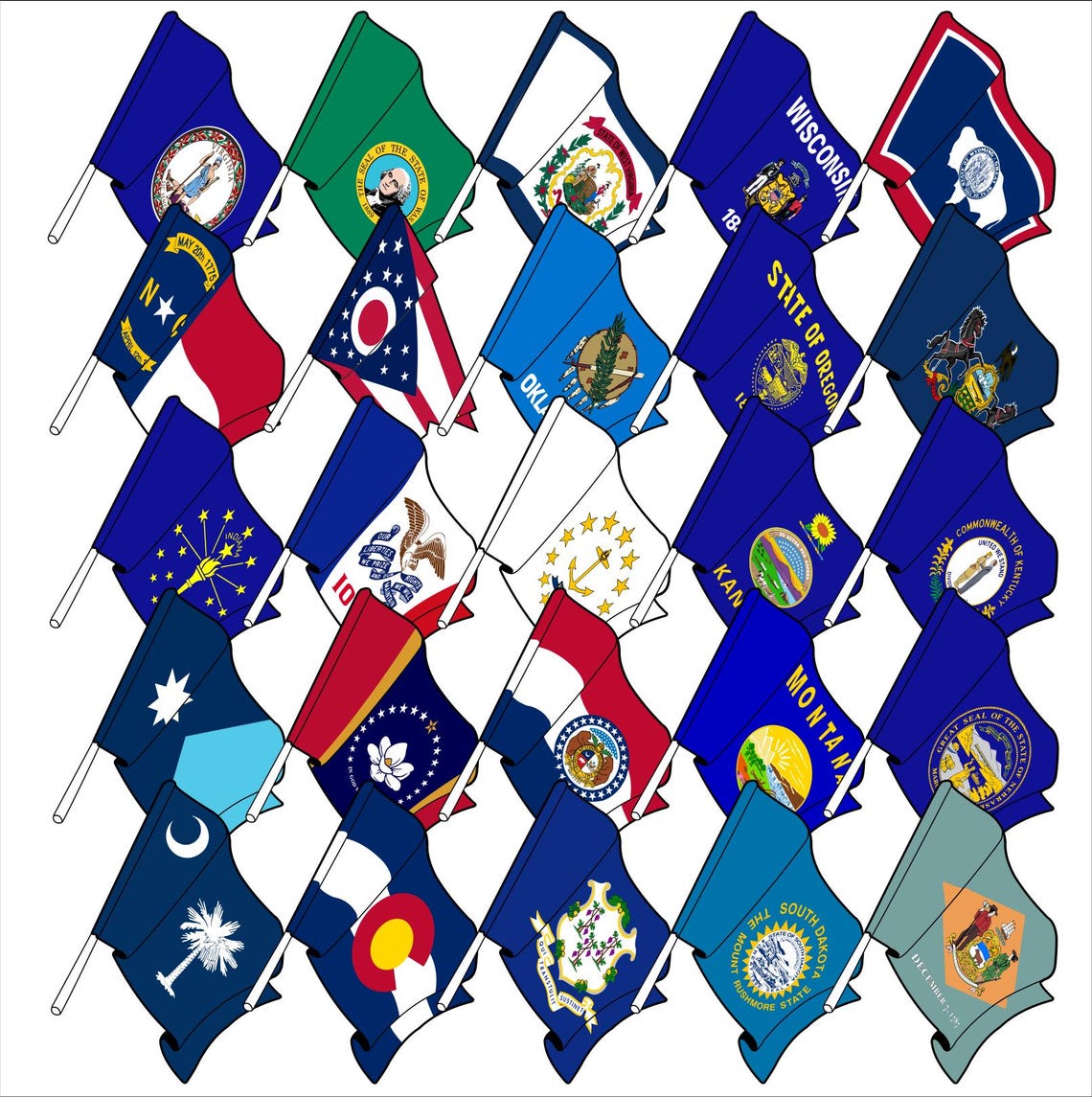 All USA 50 State Flags + American Flag. Excellent Quality PNG Files for ...