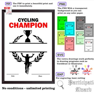 Unique Cycling Certificates as Pdf-dxf-svg-png Files for Direct ...