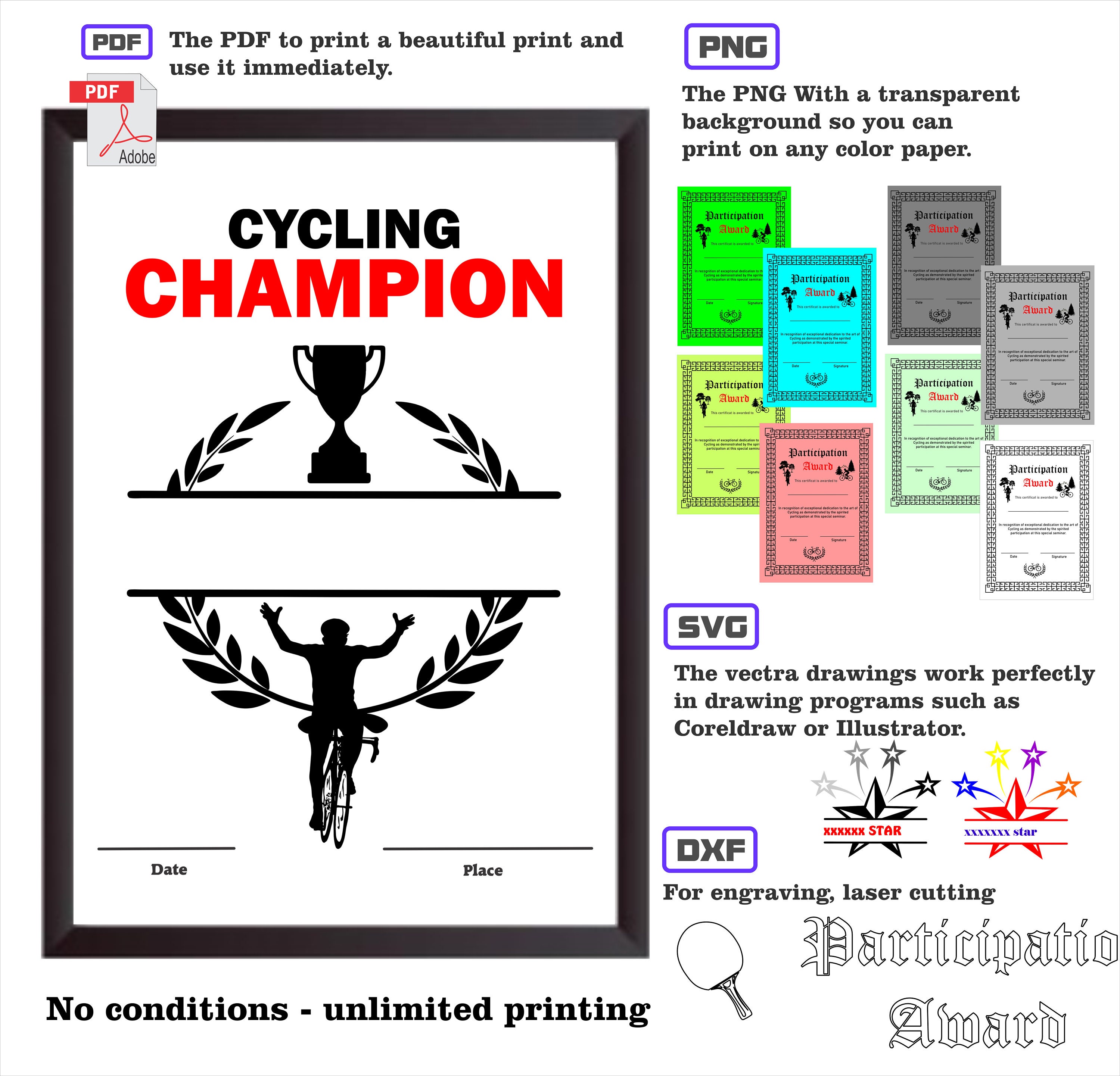 Unique Cycling Certificates as Pdf-dxf-svg-png Files for Direct ...