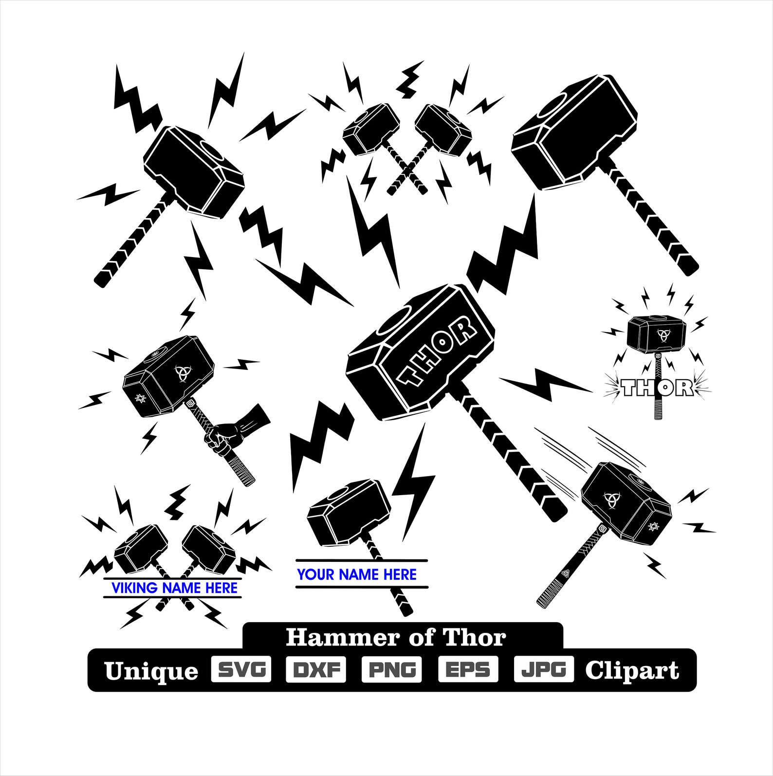 Hammer of Thor Clip Art Dxf Svg Png Eps Jpg for Cutting,shirt Design ...