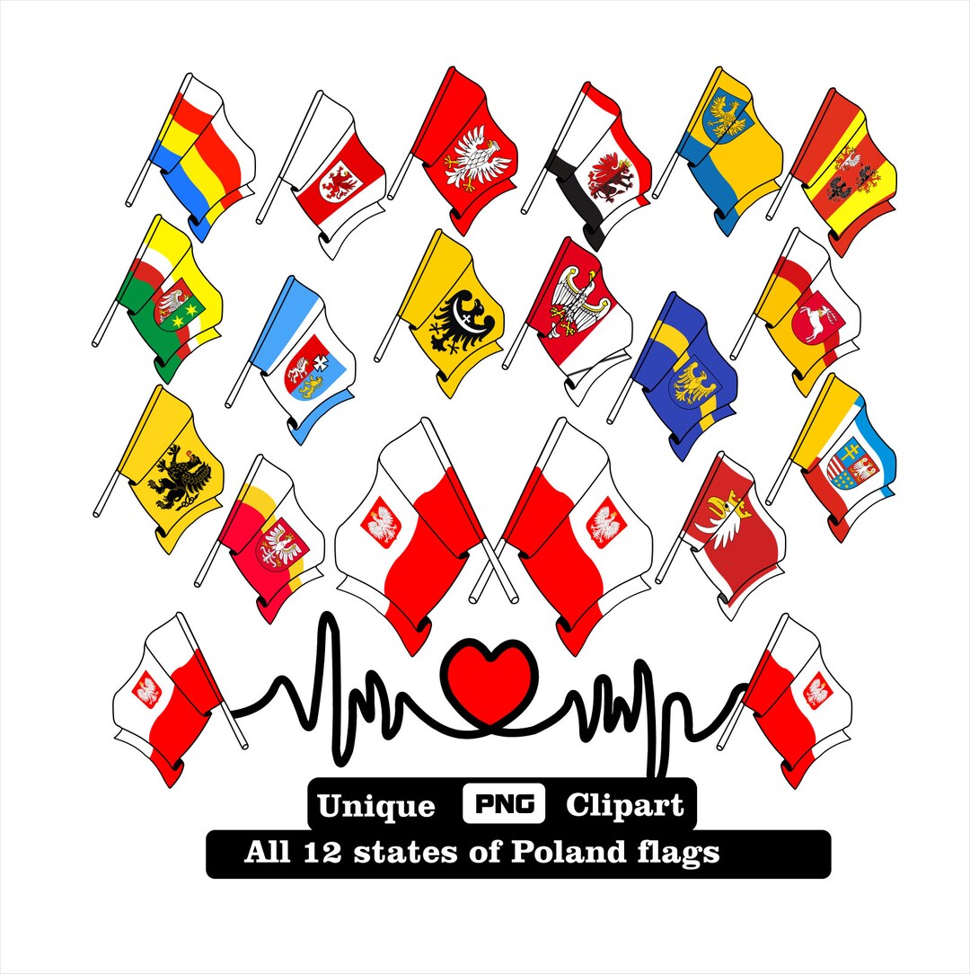 Poland Province Flags Clipart: Laurel Wreath & Heart (PNG Files) - Etsy