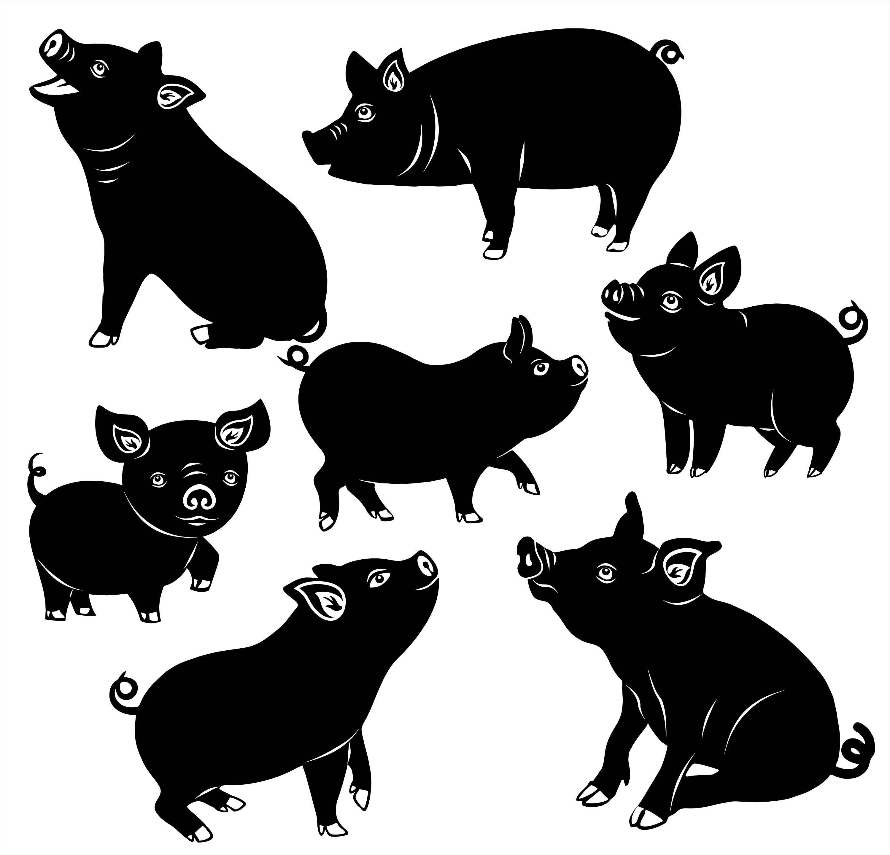 Pig Clip Art Dxf Svg Png Eps Jpg for Cutting, Clothing Imprint ...