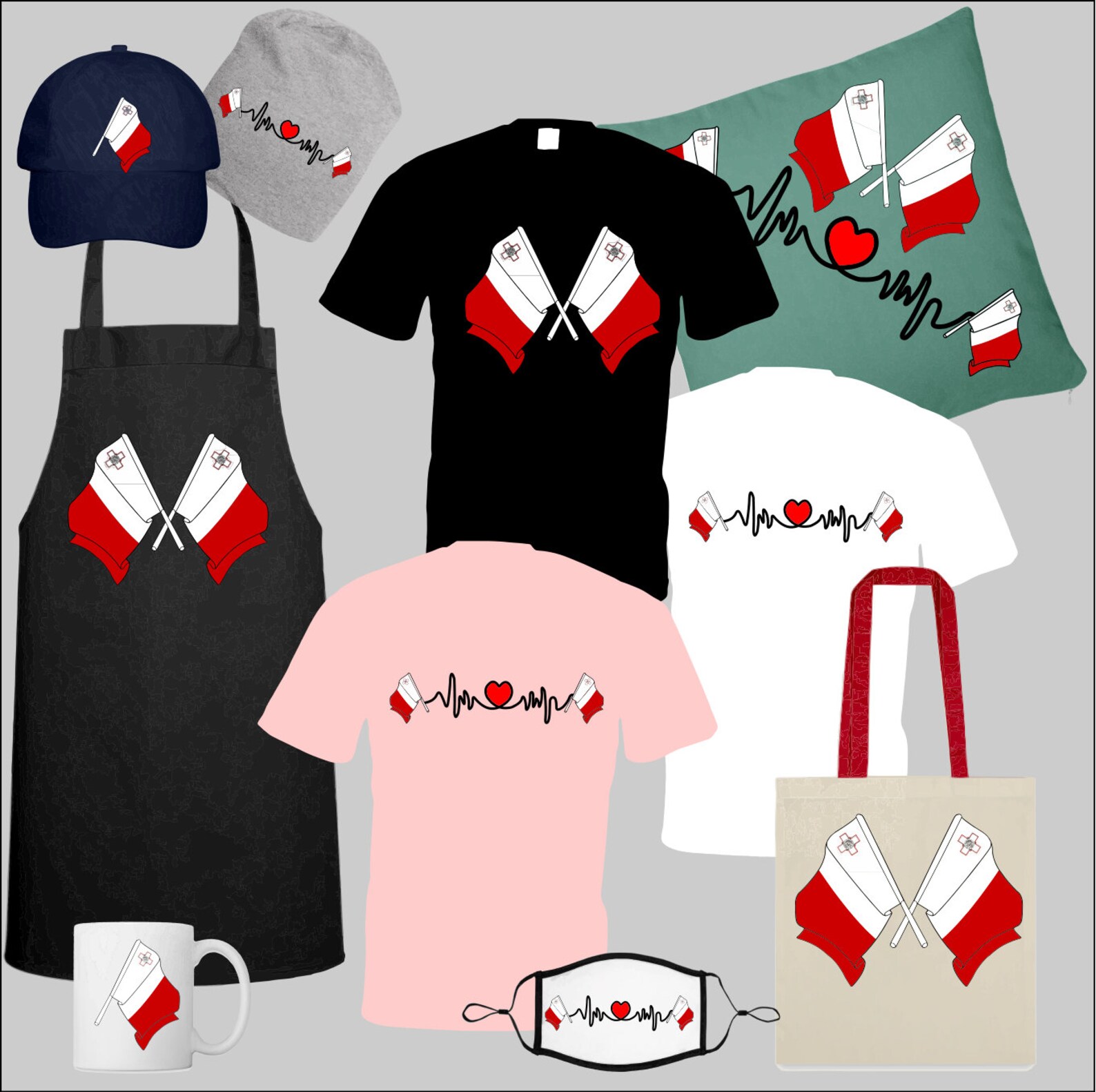 Flag and Cardio of Malta in Dxf, Svg, Png, Eps and Jpg Files Unique ...