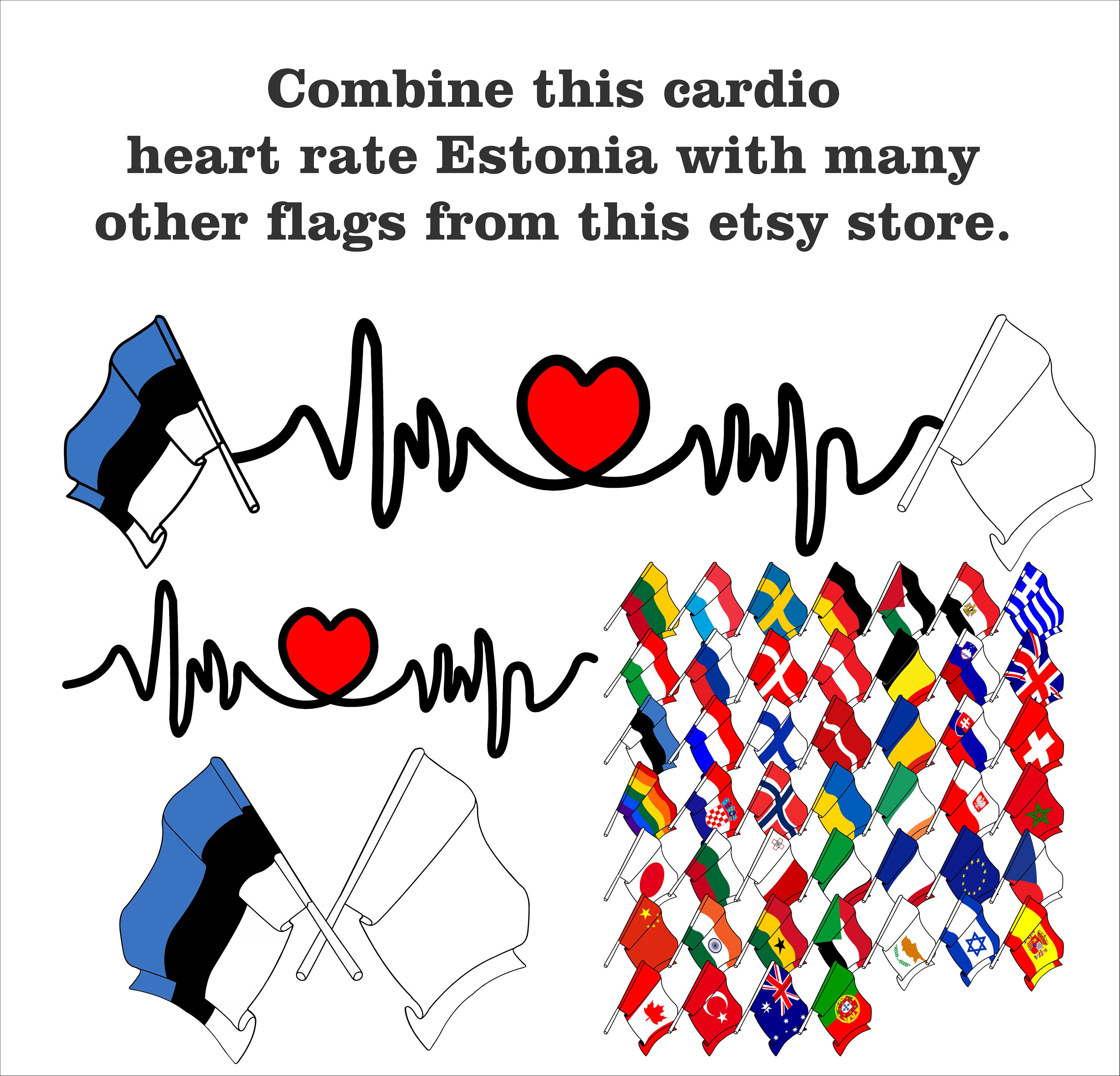 Flag and Cardio of Estonia in Dxf Svg Png Eps and Jpg Files - Etsy