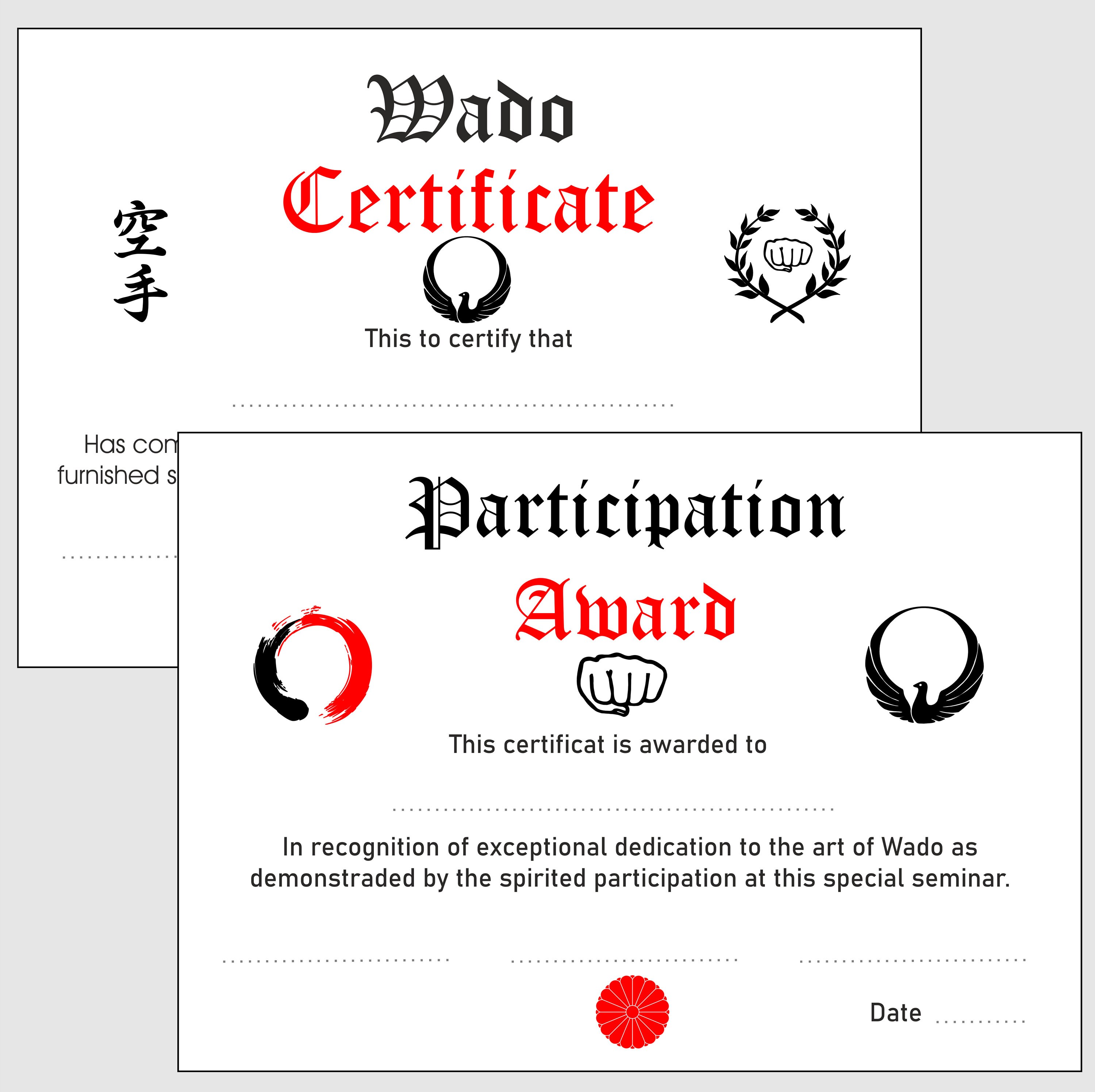 Wado Karate Certificates and Awards Templates in PDF and PNG. Reward ...