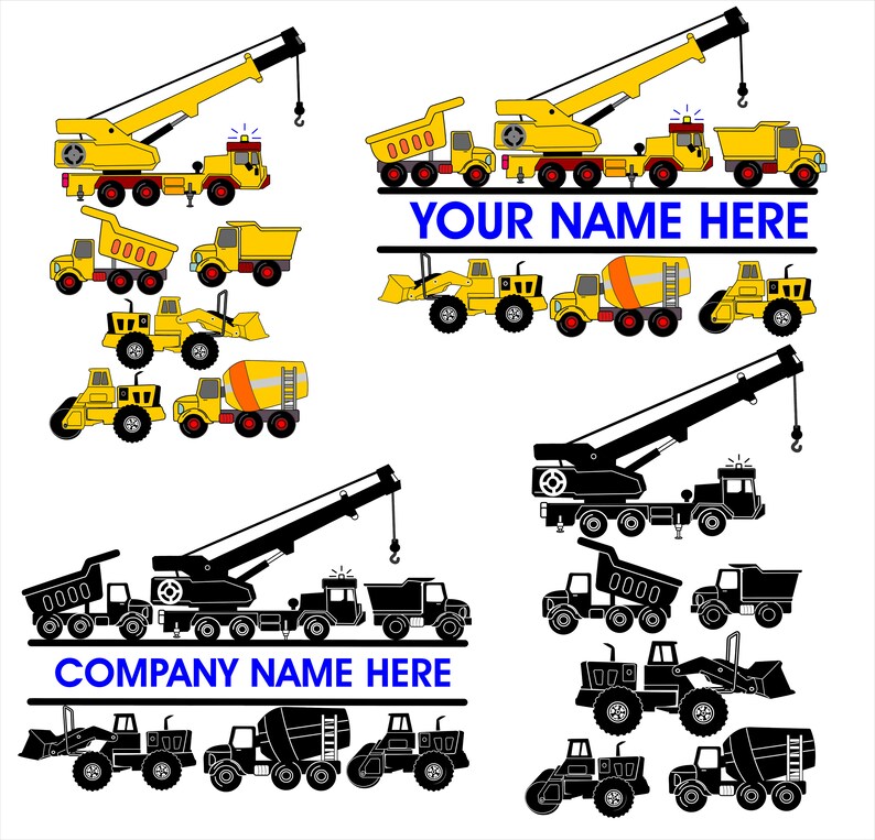 Construction and Road Vehicles Clip Art Dxf Svg Png Eps Jpg for Cutting ...