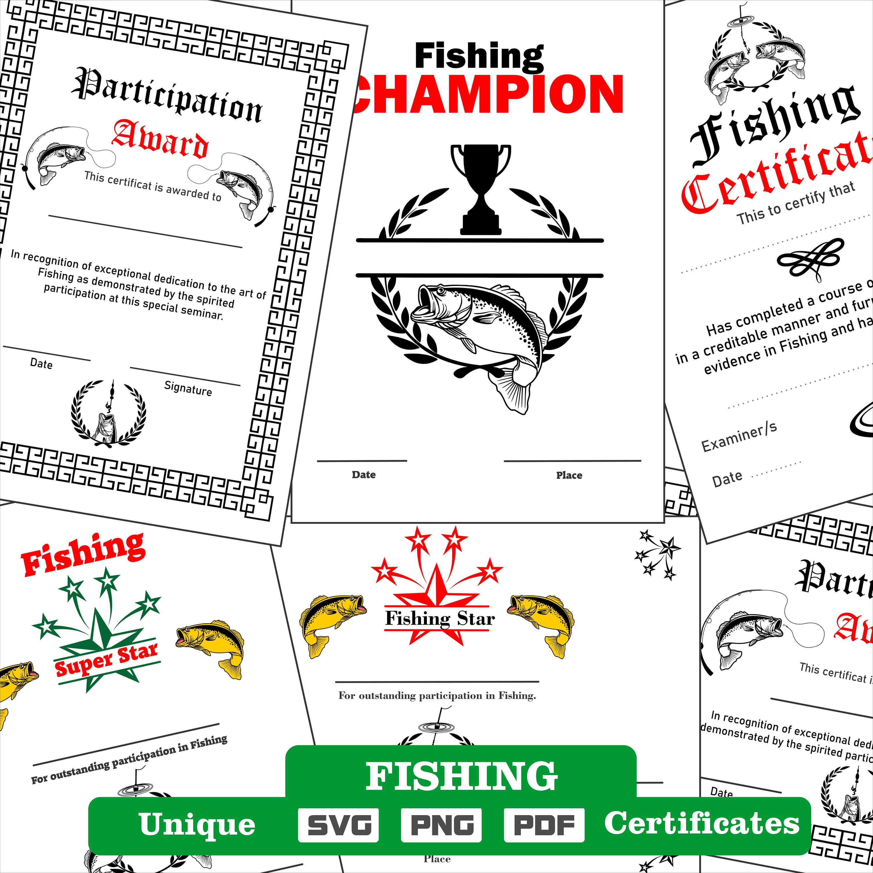 Unique Fishing Certificates as Pdf-dxf-svg-png Files for Direct ...