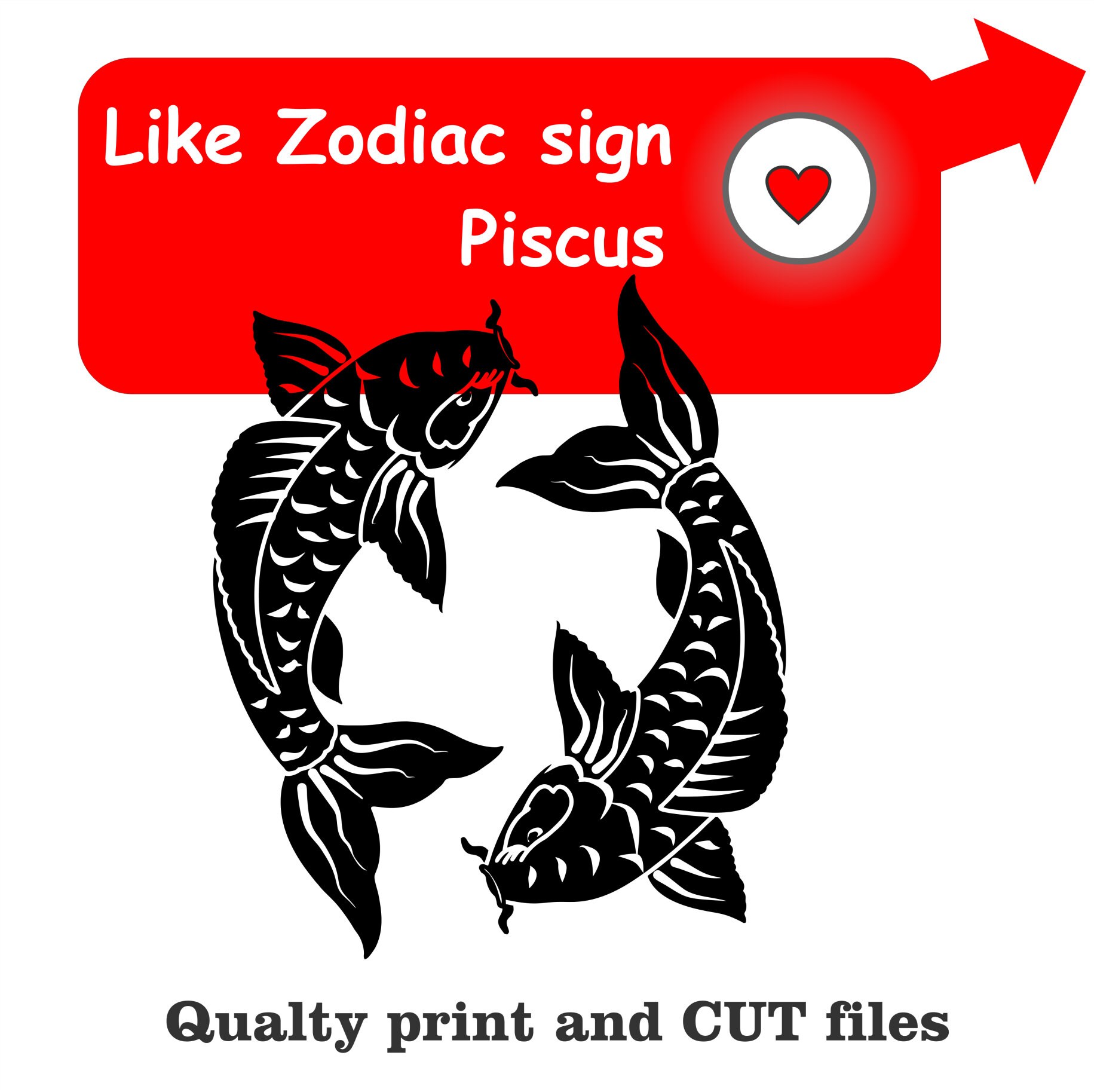 Zodiac Fish Sign Piscus Clip Art Dxf Svg, Png,eps, Jpg, for Shirt ...