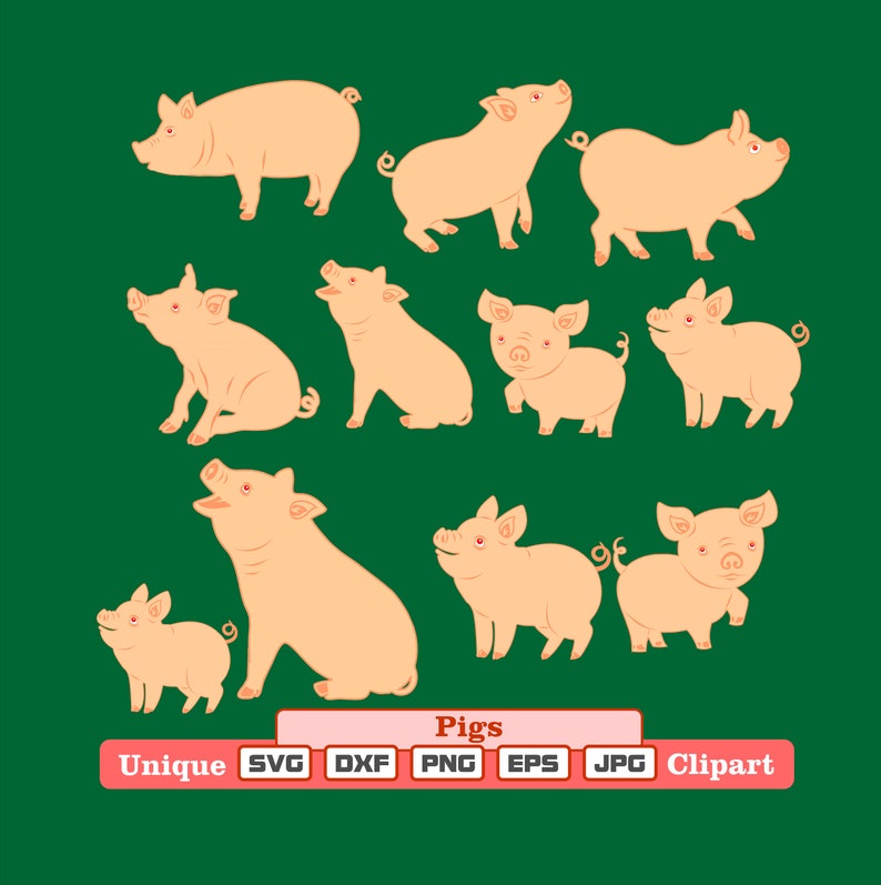 Pig Clip Art Dxf Svg Png Eps Jpg for Cutting, Clothing Imprint ...