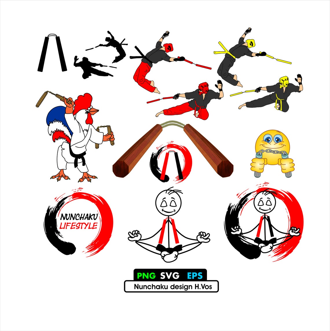 Nunchaku Clipart 11 Designs PNG and SVG EPS Vector - Etsy