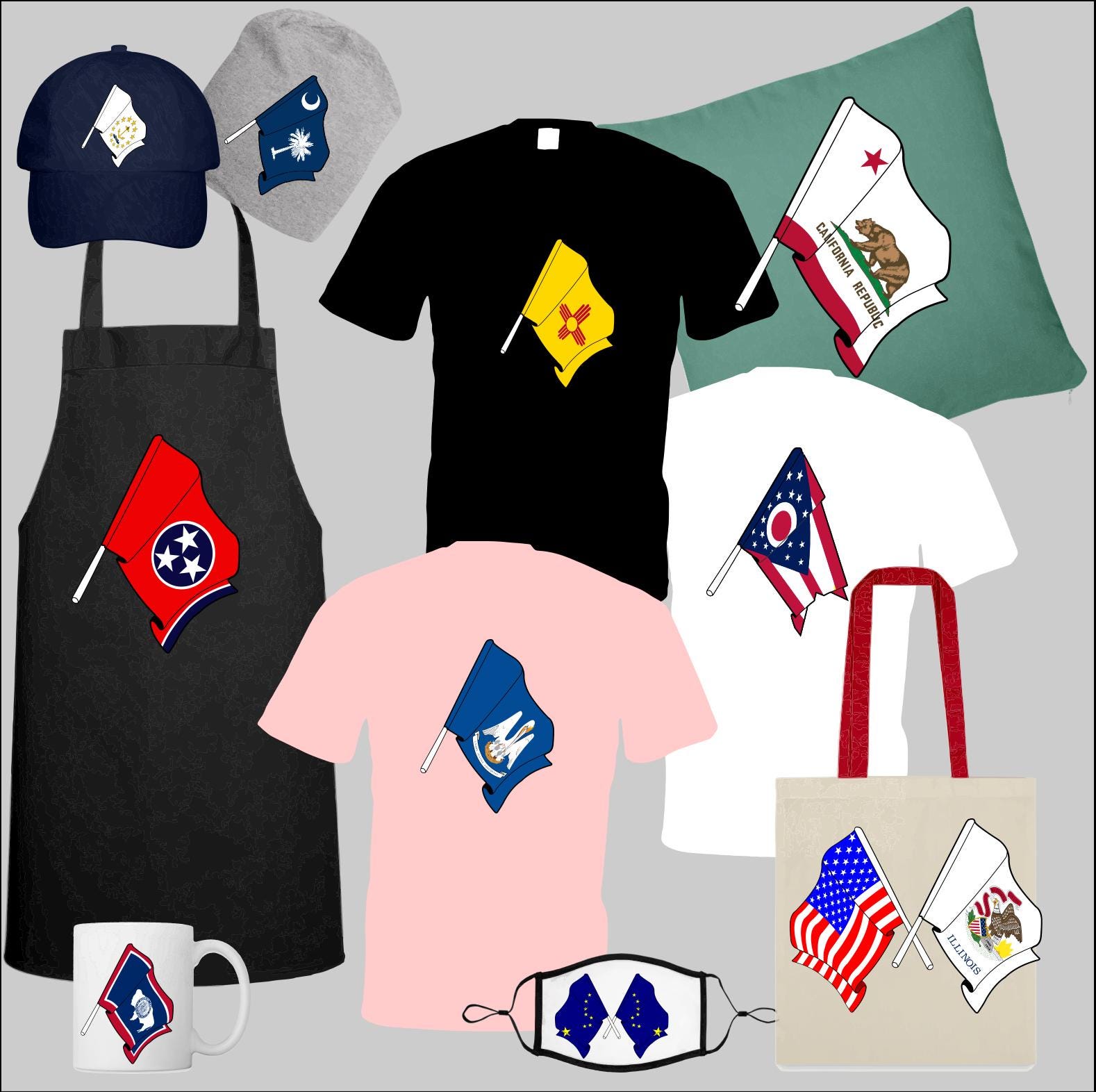 USA State Flags PNG Clipart: All 50 States + American Flag (digital ...