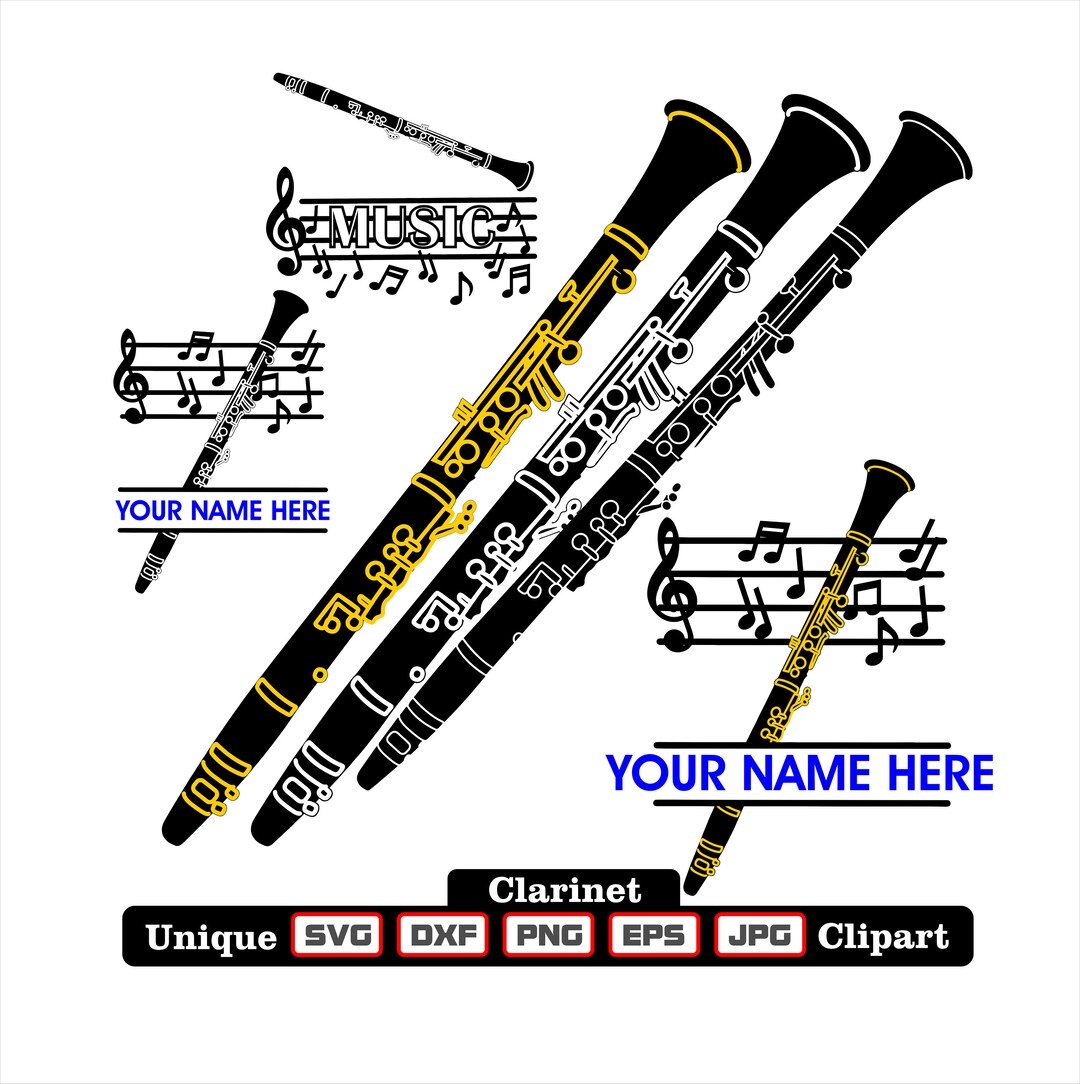 Clarinet Clip Art Dxf Svg Png Eps Jpg for Cutting,shirt Design ...