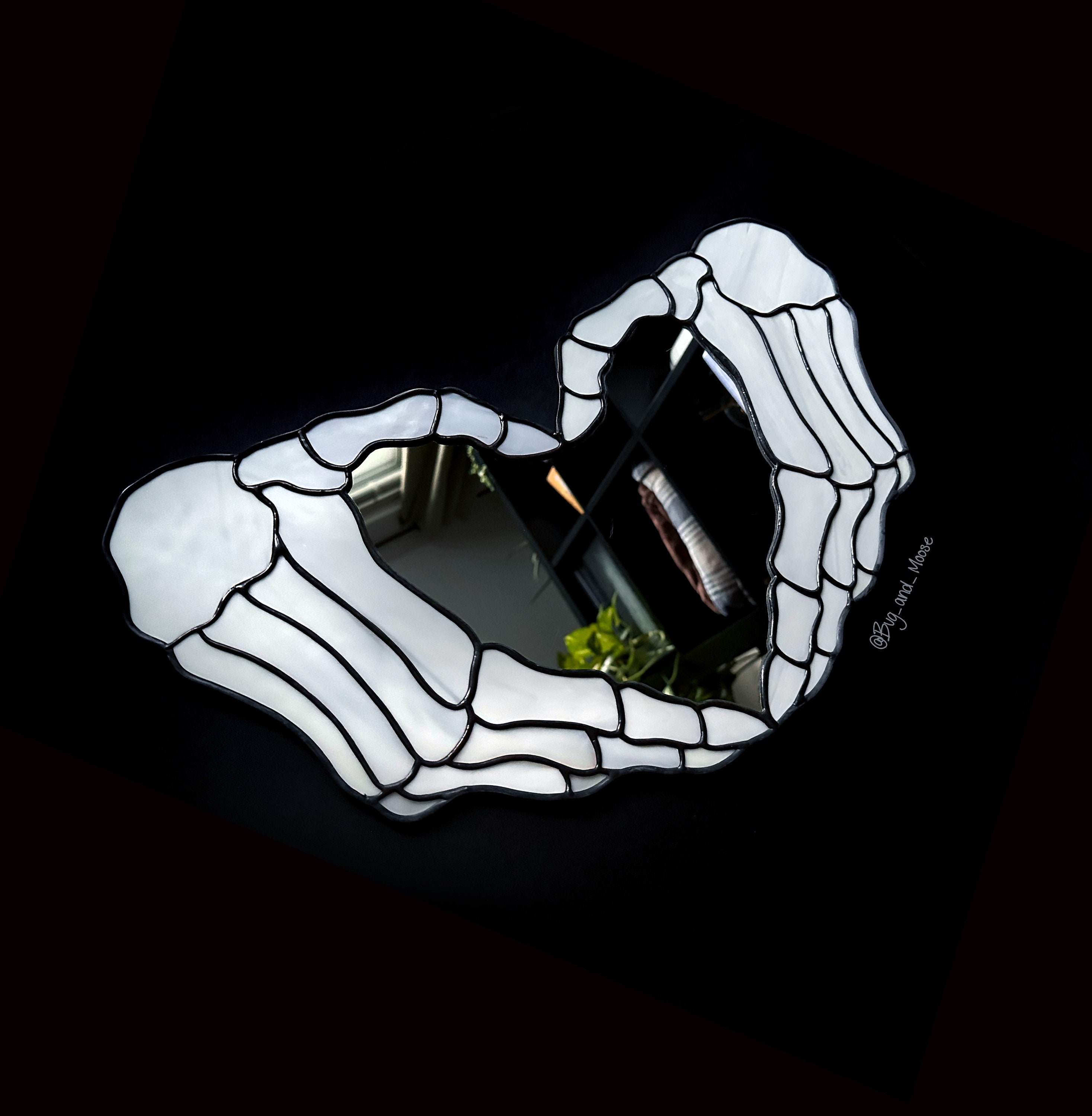Skeleton Heart Hands Mirror Stained Glass Piece - Etsy