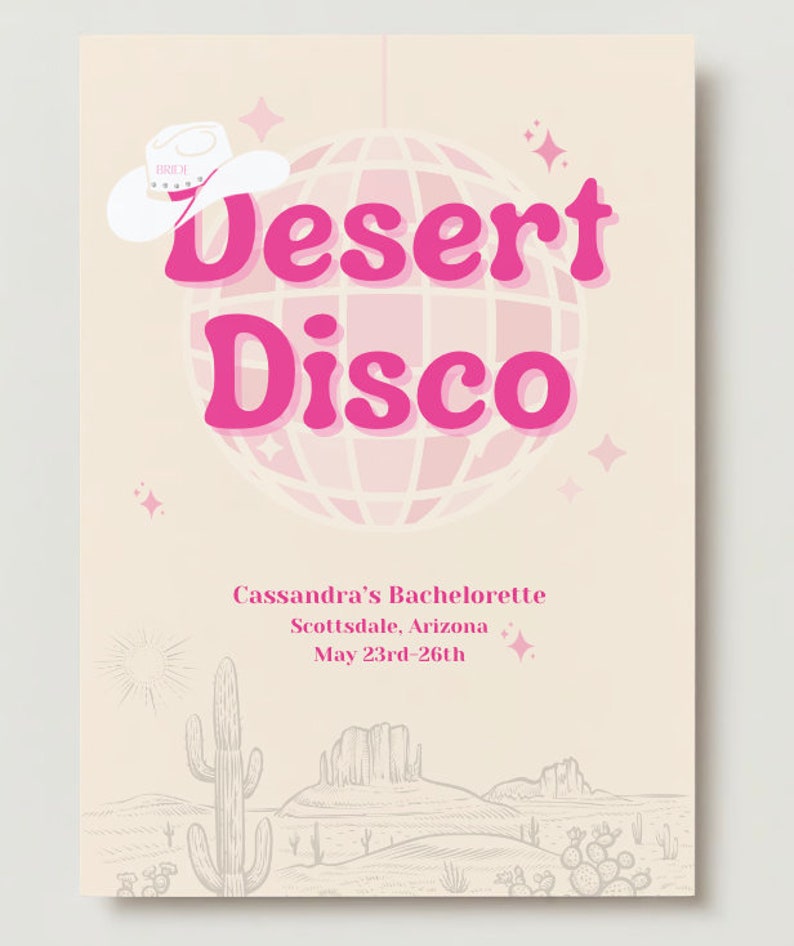 Desert Disco Bachelorette Itinerary Invitation – Editable Template ...